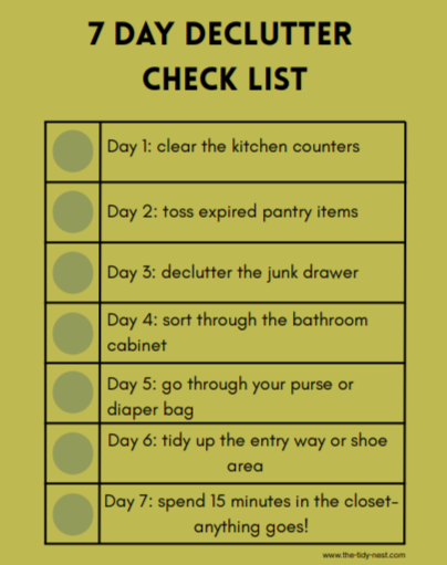 7-Day Declutter Challenge – FREE Printable - The Tidy Nest